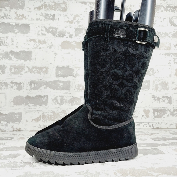 Coach | Shoes | Coach Black Suede Joss Mid Calf Buckle Winter Boots ...